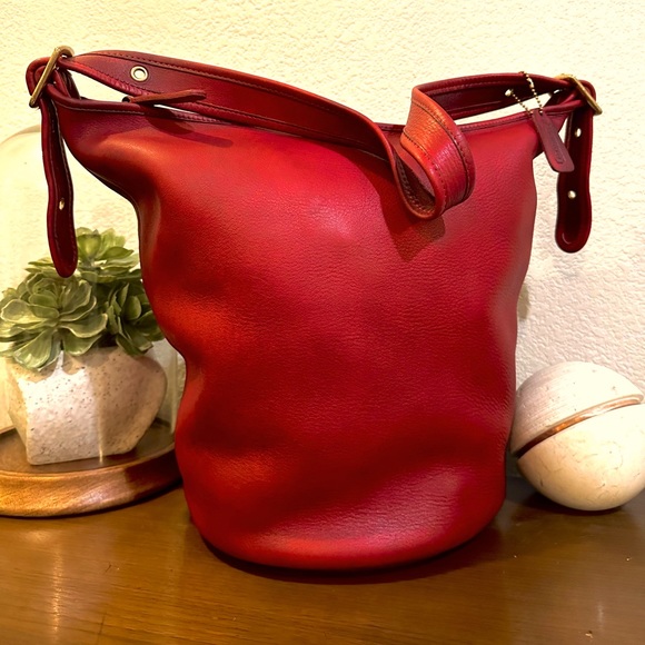 Coach | Bags | Vintage Coach Xl Red Leather Duffle Sac Shoulder Baghobo ...